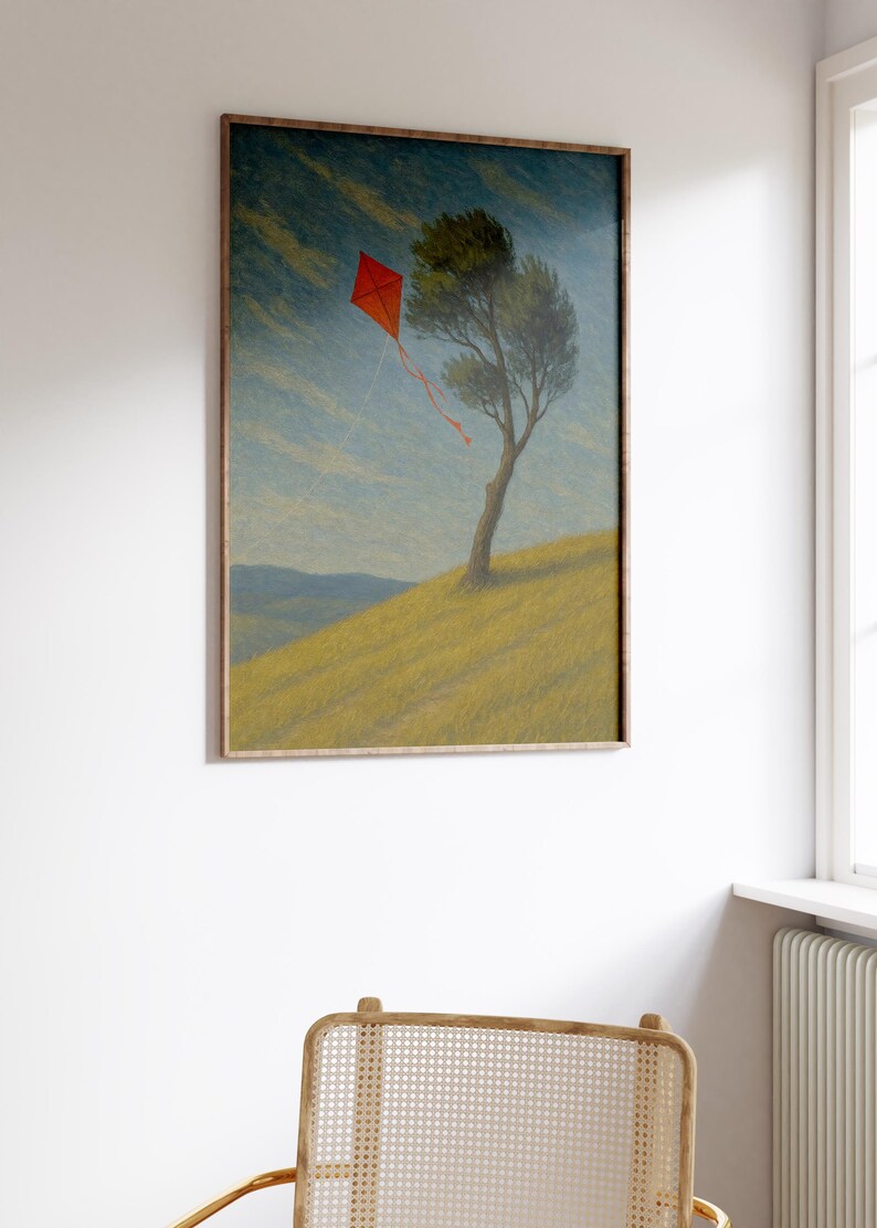 Red Kite Art Print: Windy Hill Landscape, Childhood Memory - Etsy