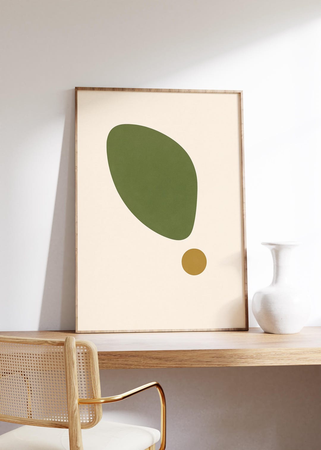 Organic Green Form & Mustard Circle Wall Art Print – Abstract Minimal ...