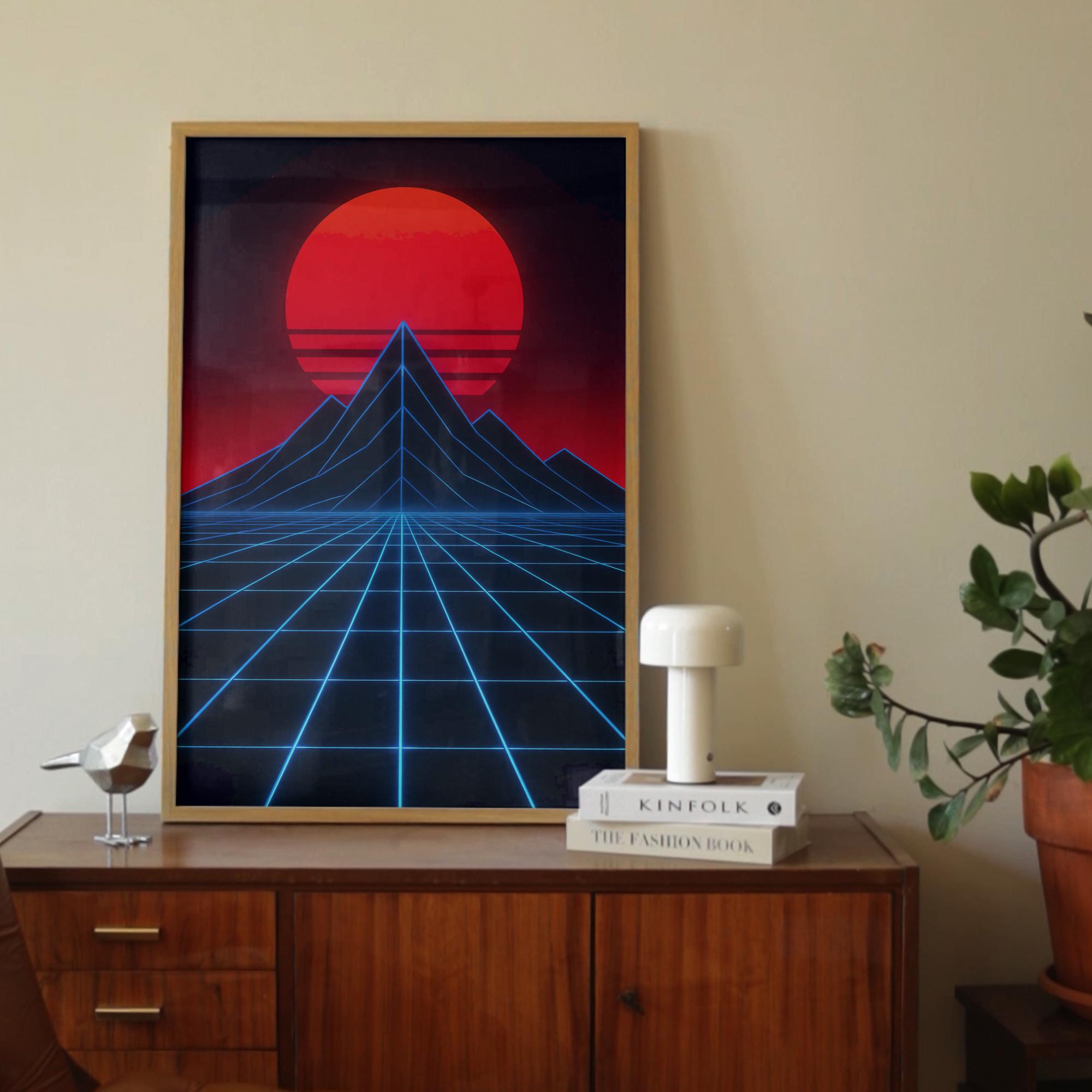Synthwave Sunset Print: Neon Grid, Retro 80s Vibe - Etsy