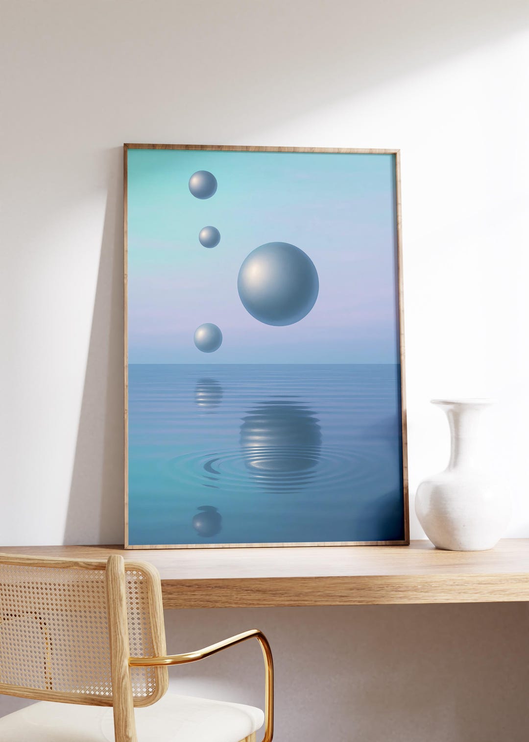 Floating Spheres Horizon Wall Art Print – Mirrored Water Surface ...