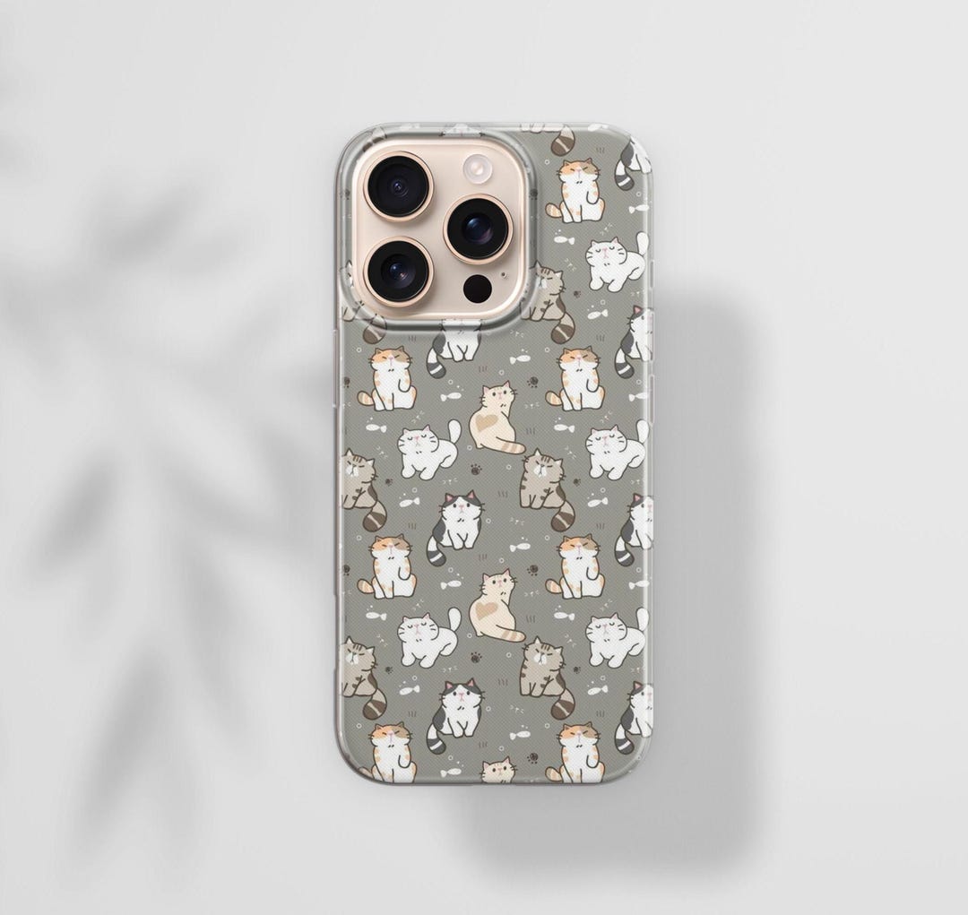 Cute Cartoon Cats Clear Phone Case Kawaii Cat Cover for iPhone 16 Pro ...