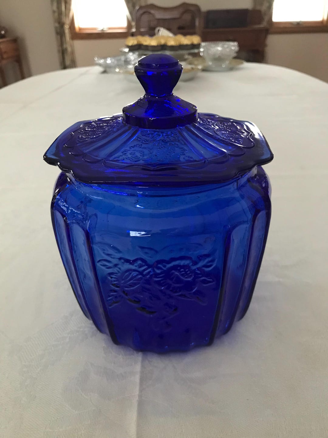 Vintage Hazel Atlas Cobalt Blue Glass Cookie Biscuit Jar Mayfair ...