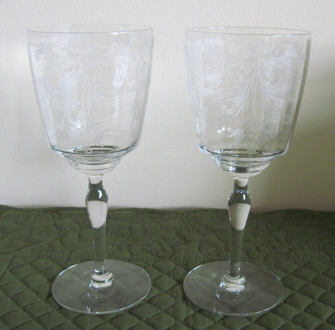 2 Vintage Tiffin-franciscan Crystal Water Wine Goblets Etched Byzantine ...