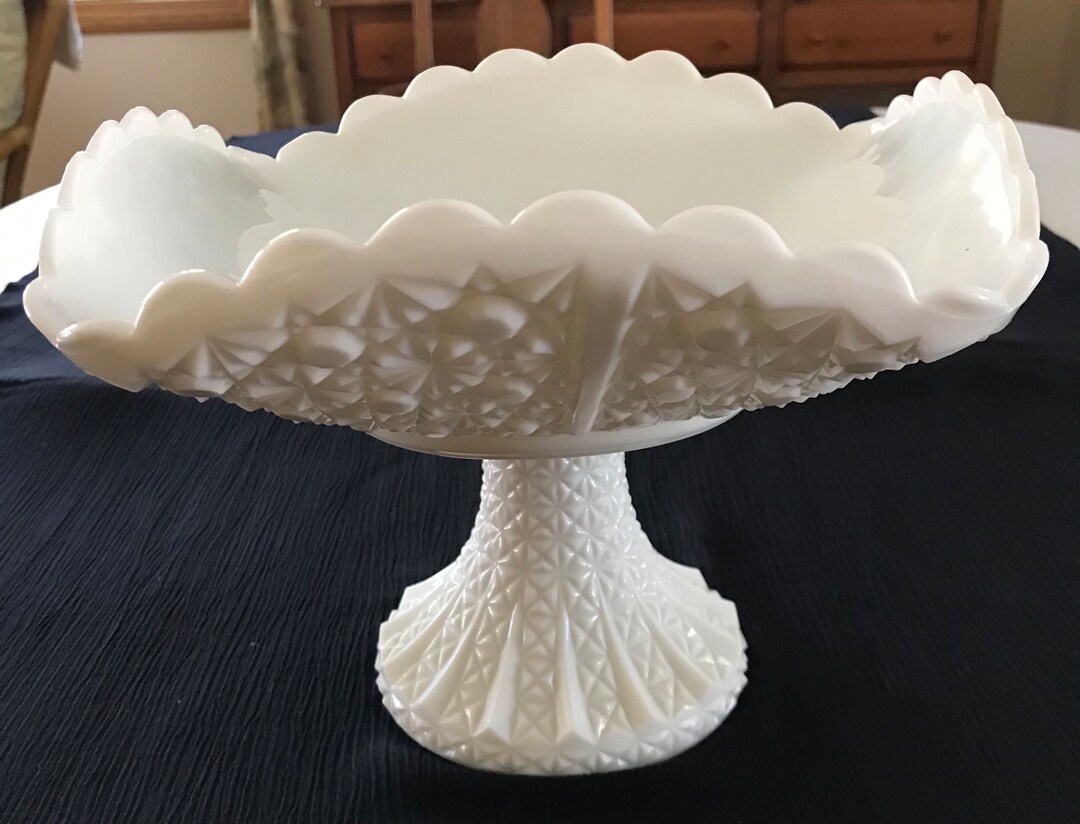 Vintage Fenton Milk Glass Large Compote Pedestal Bowl Daisy Button ...