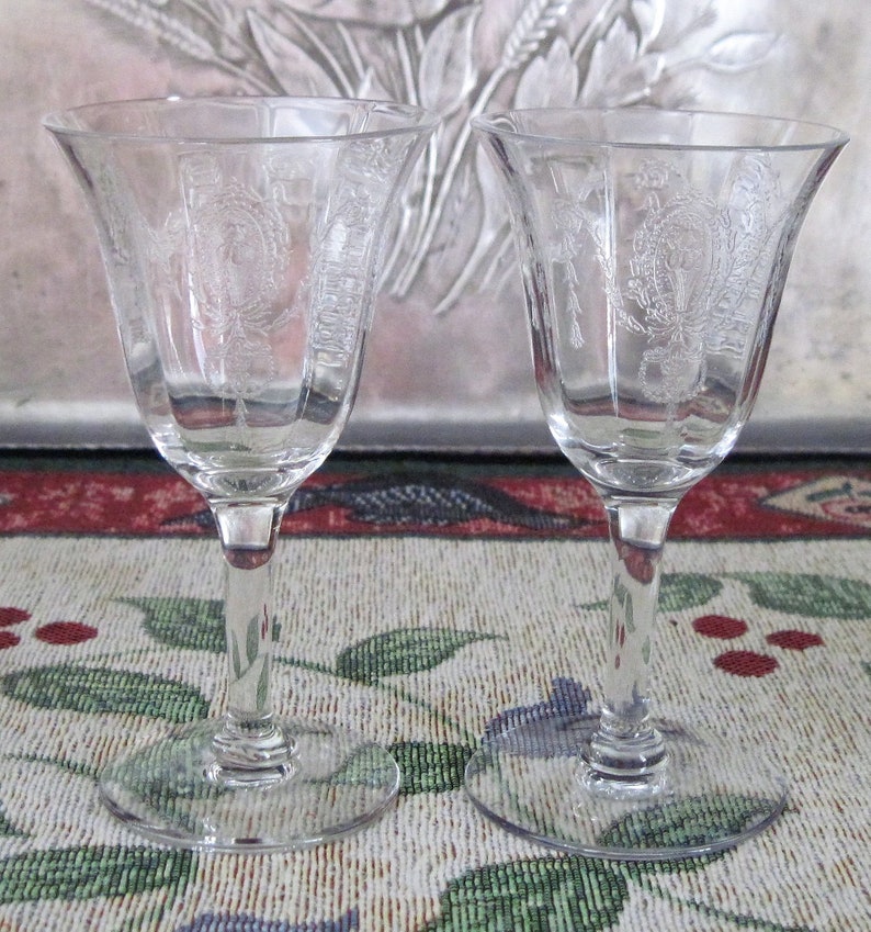 2 Antique Tiffin Franciscan Crystal Glass Etched Water/wine - Etsy