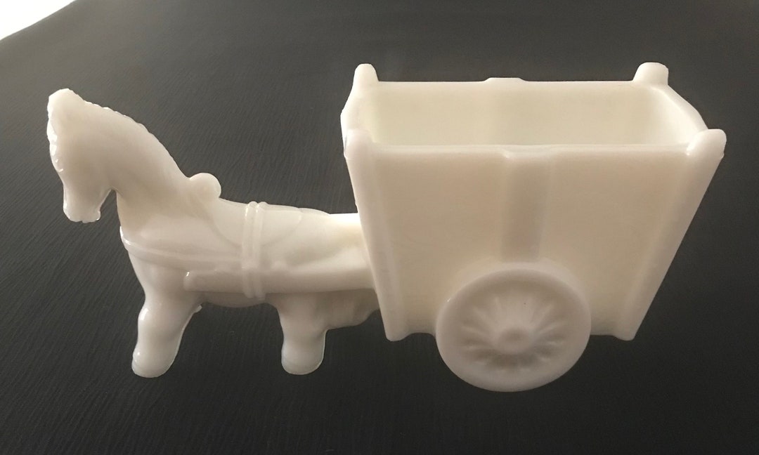Vintage Large K.R. Haley Milk Glass Horse & Cart Planter Candy Dish - Etsy