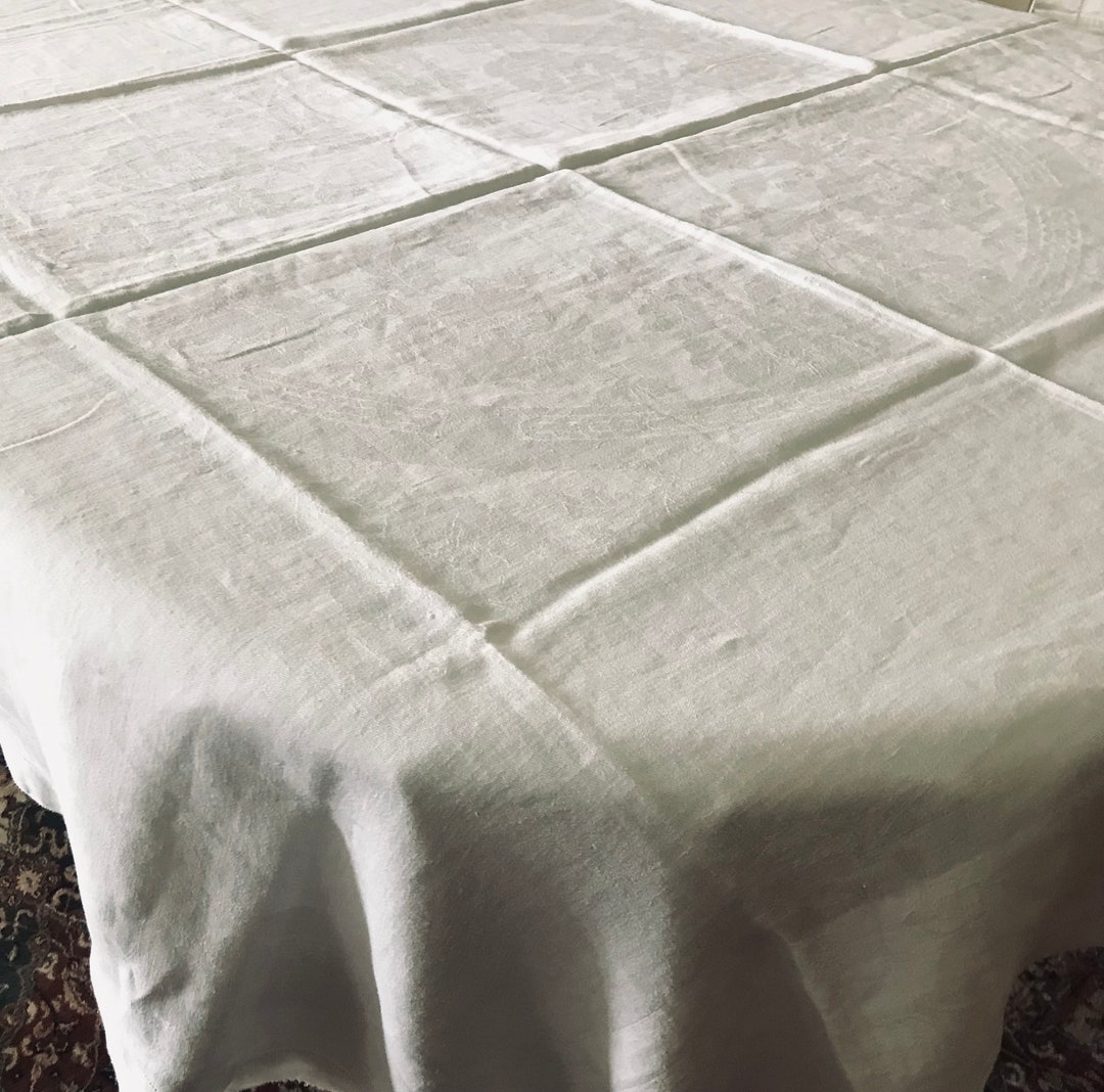 Vintage White Cotton Double Damask Floral Pattern Tablecloth 60 by 57 ...