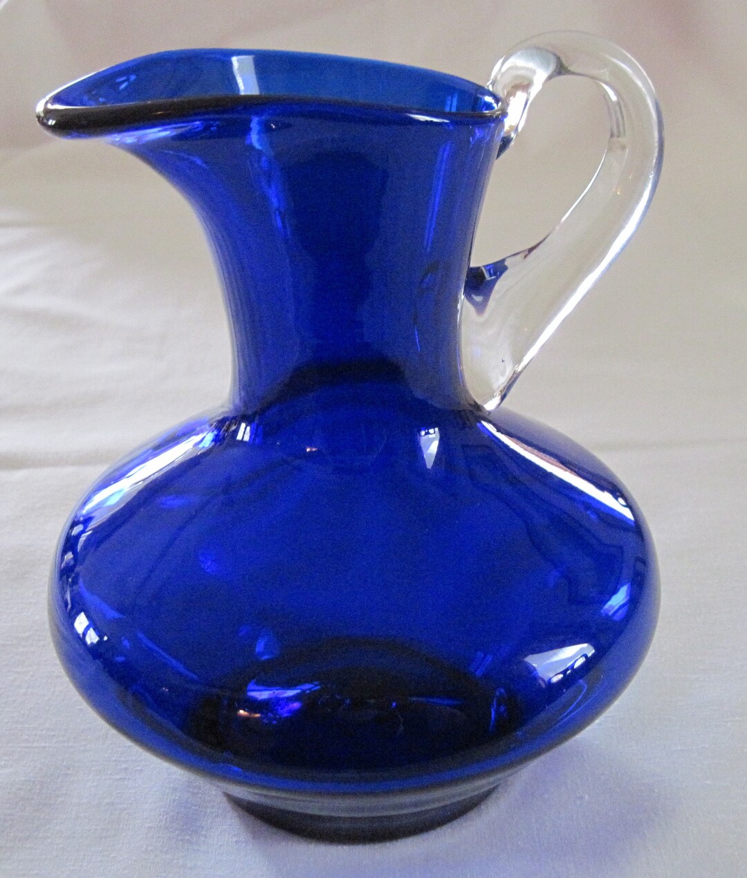 Vintage Hand Blown Cobalt Blue With Clear Applied Handle 40 Ounce Drink ...