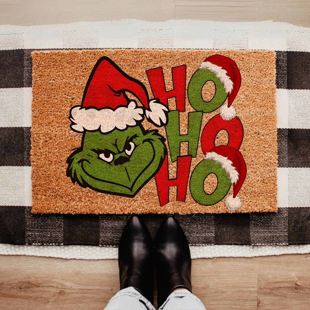 Grinch Christmas Doormat, Funny Holiday Welcome Mat for Front Door ...