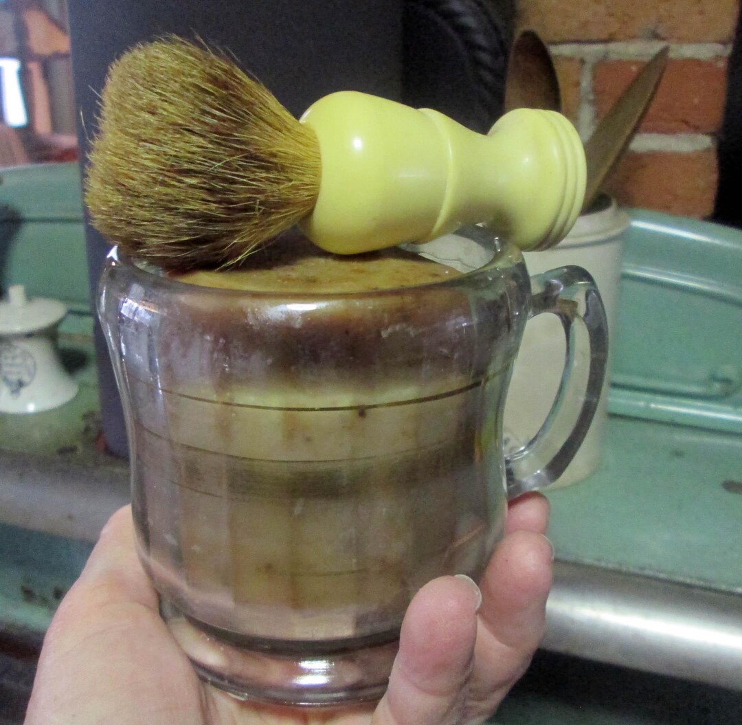 Men's Gift Idea! Vintage Glass Shaving Mug Brush and BAY RUM SOAP 9 Oz ...