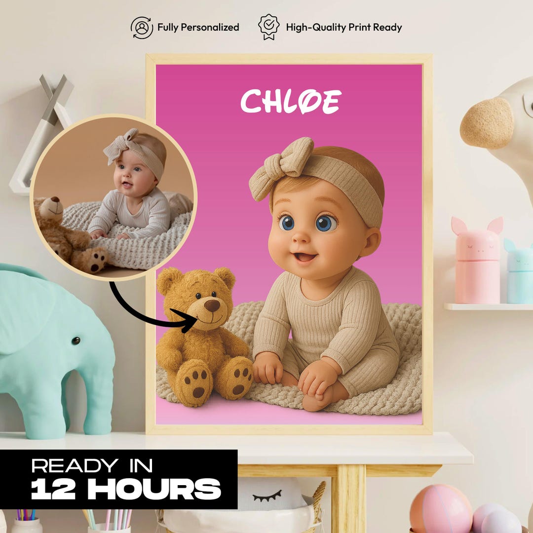 Custom Pixar Style Baby Portrait: Personalized Nursery Art (digital ...