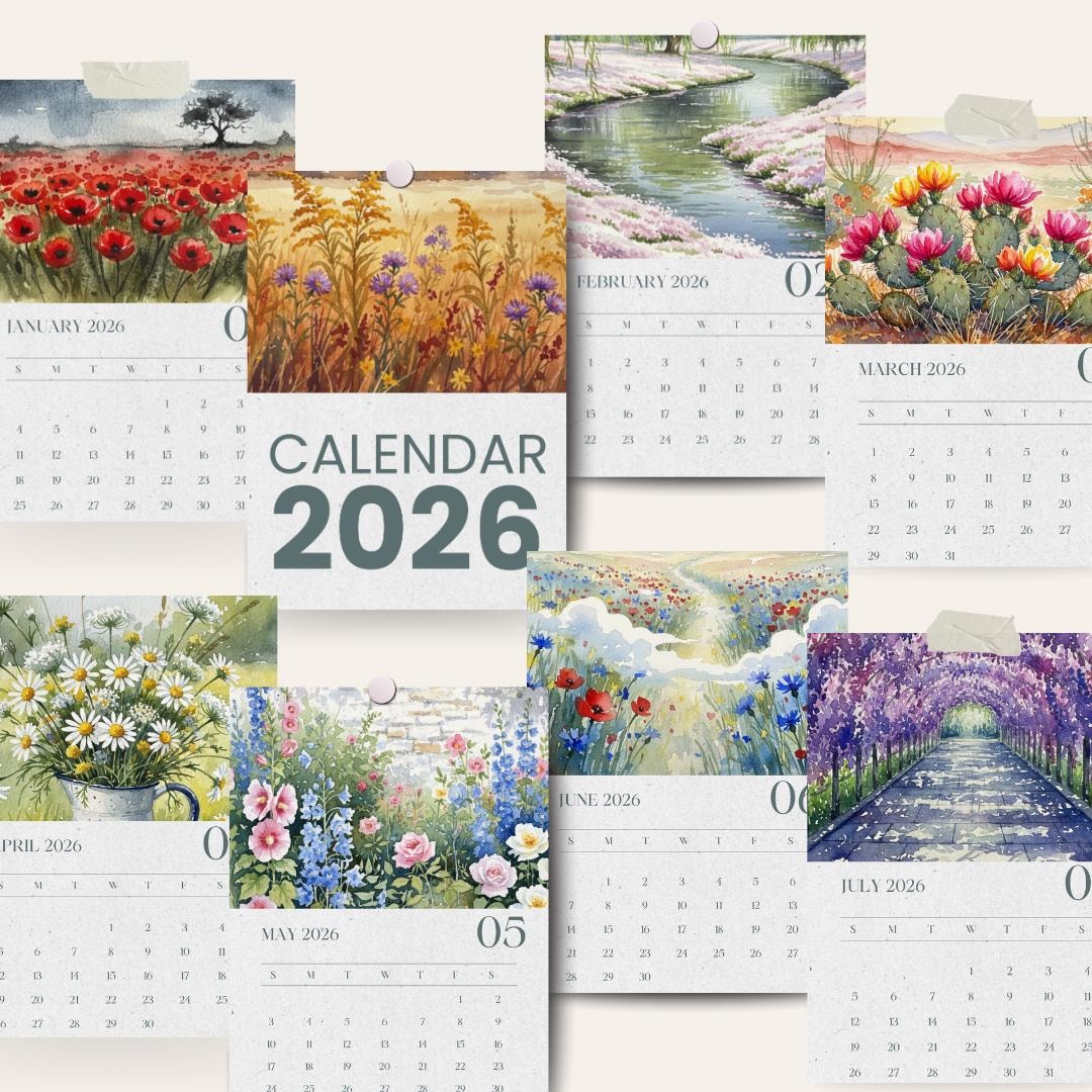 2026 Watercolor Landscape Calendar: Printable PDF | 8.3 X 11.7 Inches ...