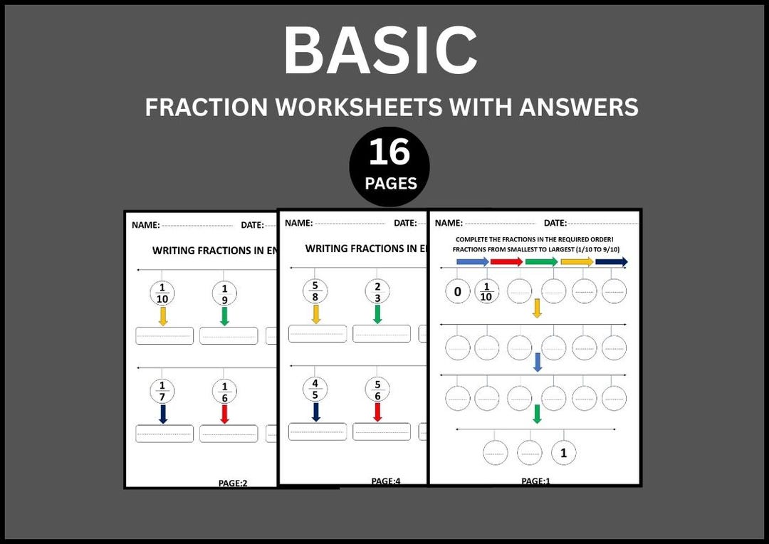 Basic Fraction Worksheets With Answers | Printable Fraction Practice ...