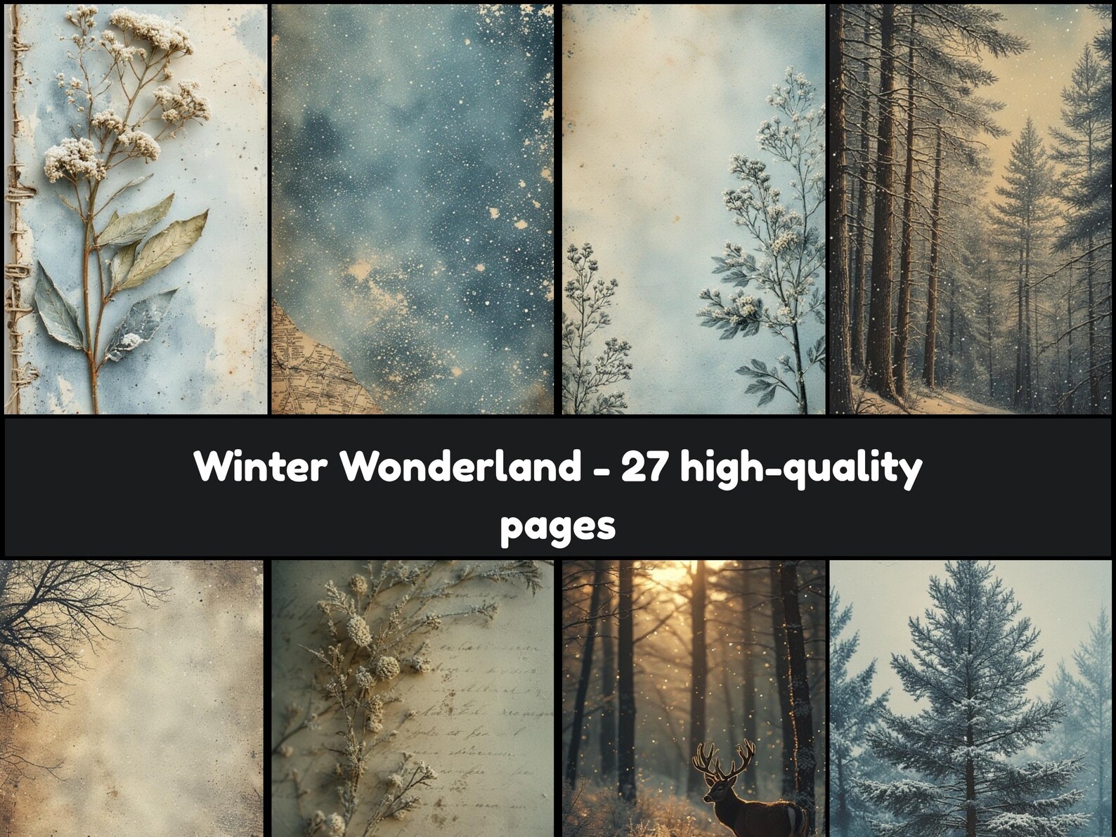 Winter Wonderland Junk Journal Pages, Vintage Winter Journal Papers ...