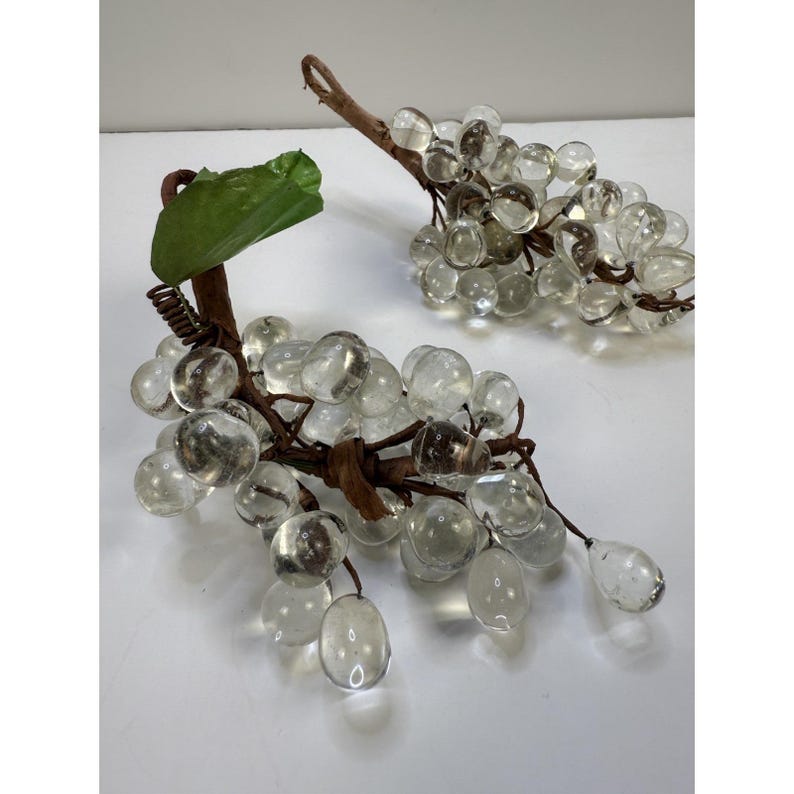 Vintage Clear Glass Grape Clusters Drops Leaves Wire Stems Solid Glass ...