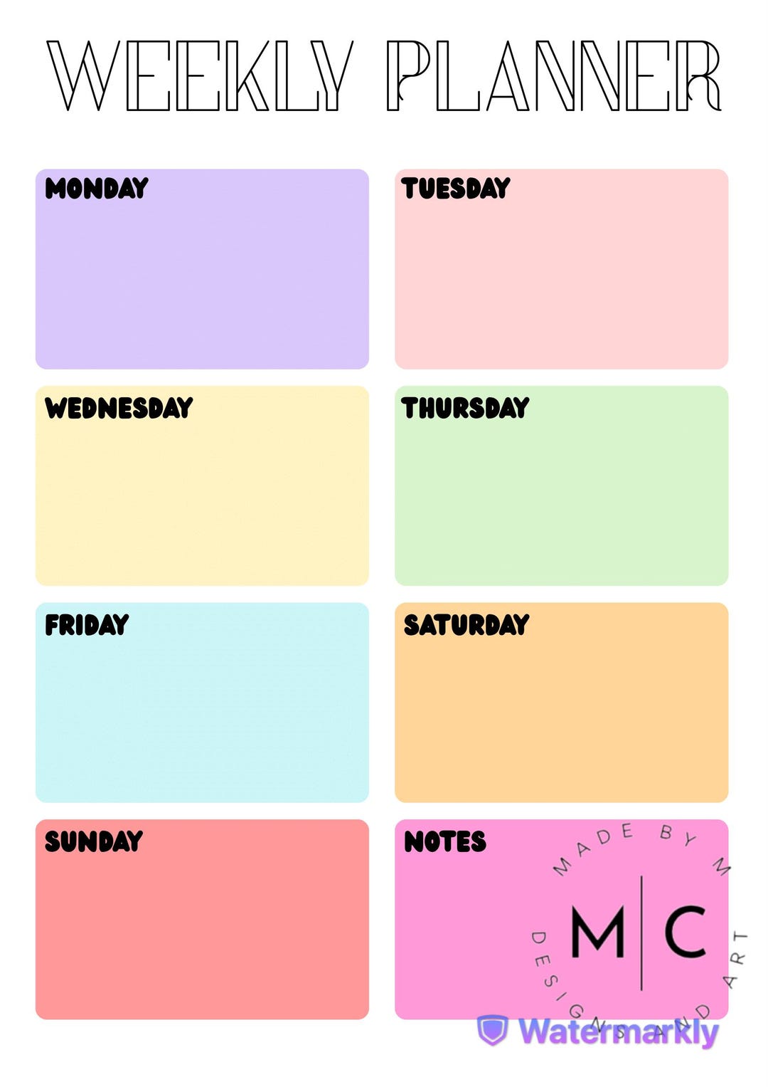 Rainbow Weekly Planner Digital Download - Etsy