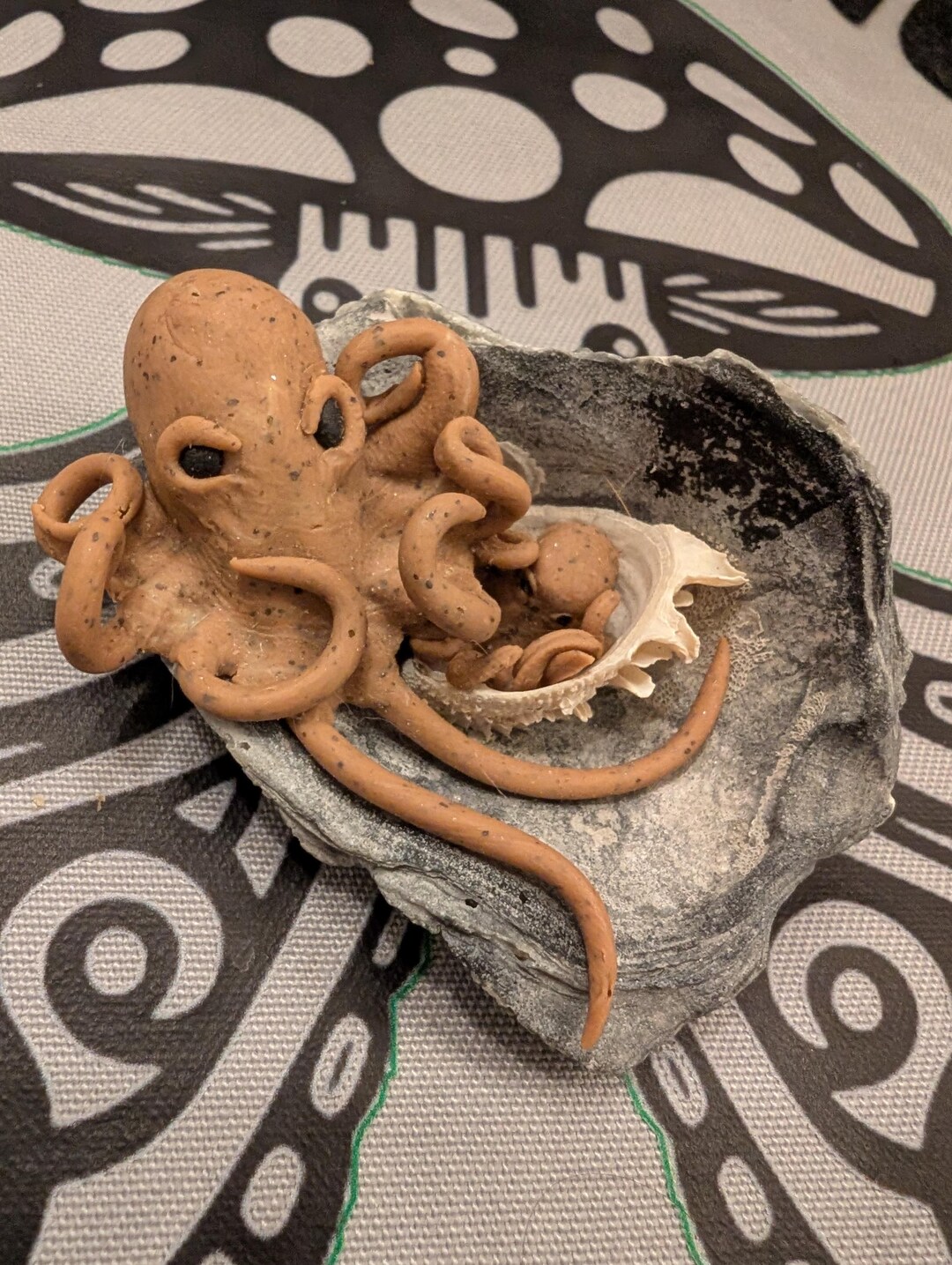 Brown Mom and Baby Polymer Clay Display Octopus - Etsy