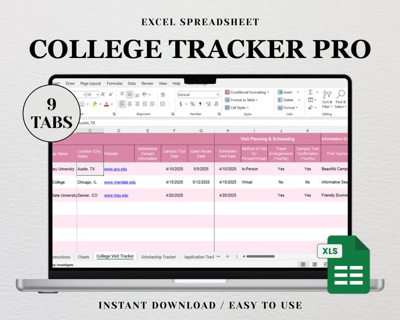 College Application Tracker Excel: Student Deadline Organizer Must Have ...