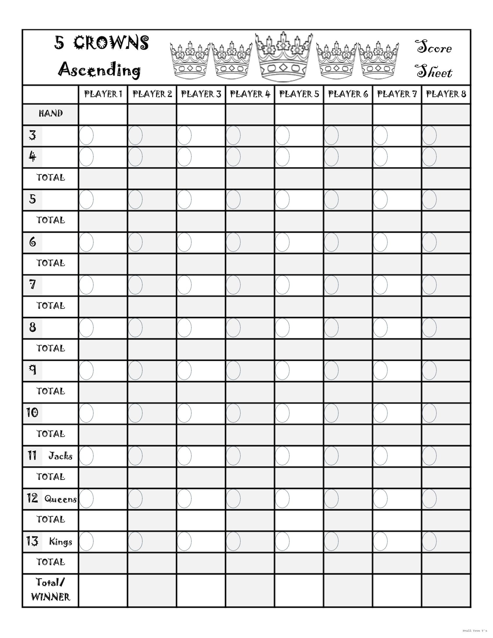 Five Crowns Score Sheets: Ascending & Descending Tracker Printable PDF ...