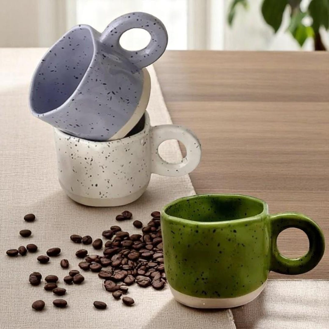 Modern Ceramic Mug With Ring Handle – Double Handle Coffee Mug ...