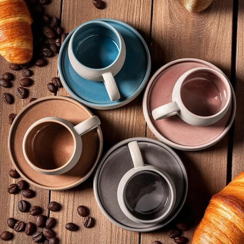 Ceramic Coffee Mug With Saucer: Modern Latte, Tea, and Cocoa Cup - Etsy