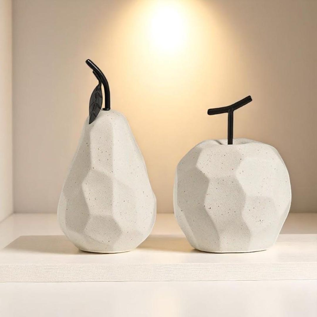 Minimalist Ceramic Apple and Pear Sculpture Set: Modern Home Decor - Etsy
