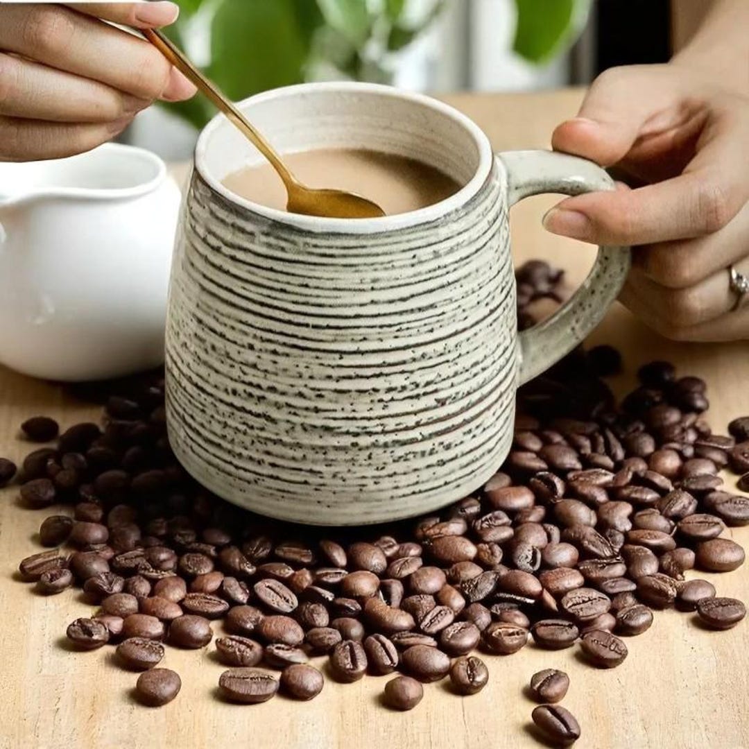 Large Japanese Ceramic Coffee Mug: Modern Wire Design, 500ml - Etsy