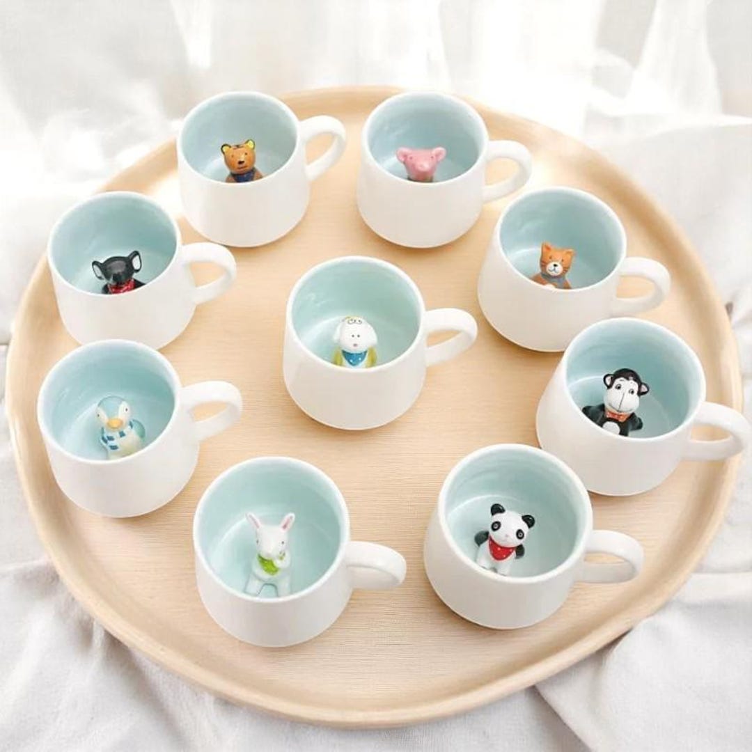 Creative Falling Ceramic Mugs Cute 3D Cartoon Animal Couple Cups for ...