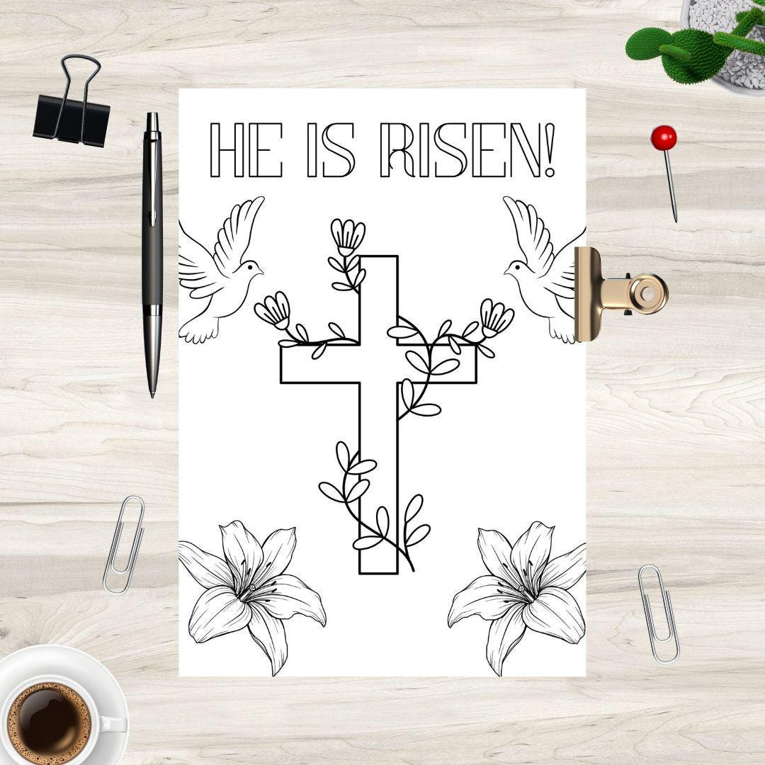 He is Risen Easter Coloring Page | Christian Printable for Kids | Faith ...
