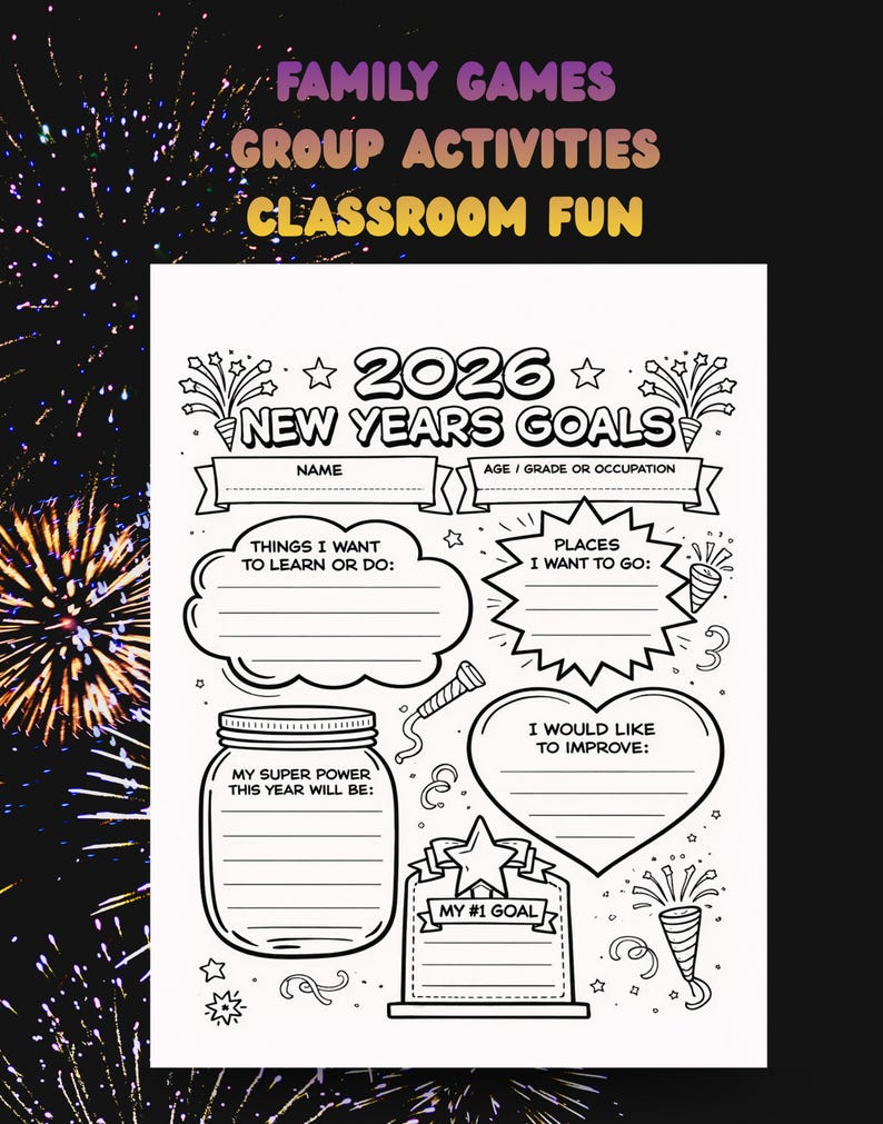 New Years Goal Printable, 2026 Digital Download Kids & Family Activity ...