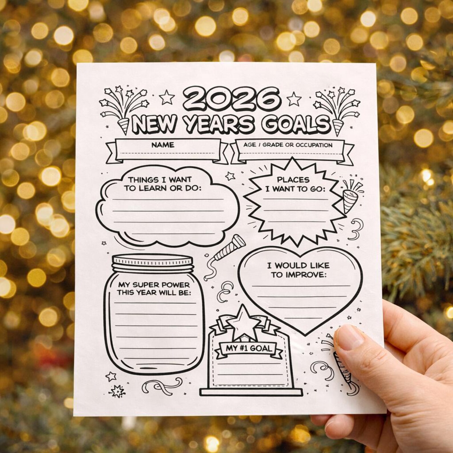 New Years Goal Printable, 2026 Digital Download Kids & Family Activity ...