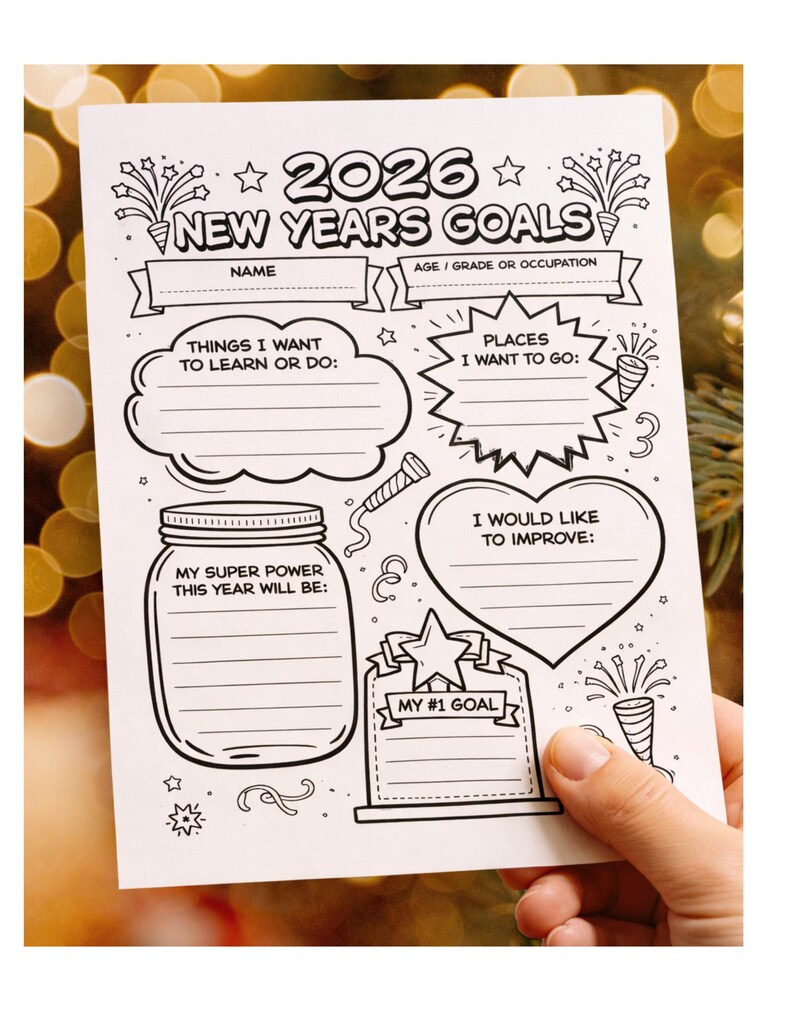 New Years Goal Printable, 2026 Digital Download Kids & Family Activity ...