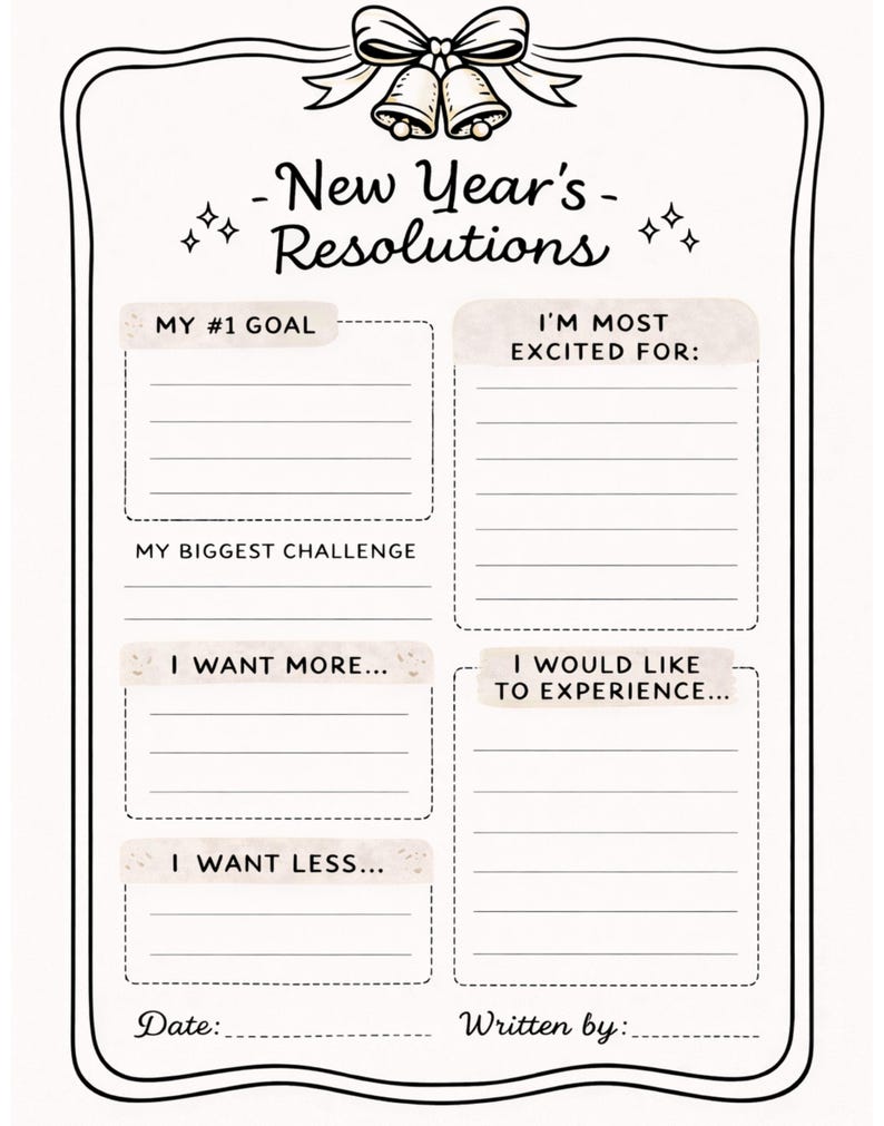 Holiday New Years Resolution Card, Minimalist Holiday Theme, Printable ...