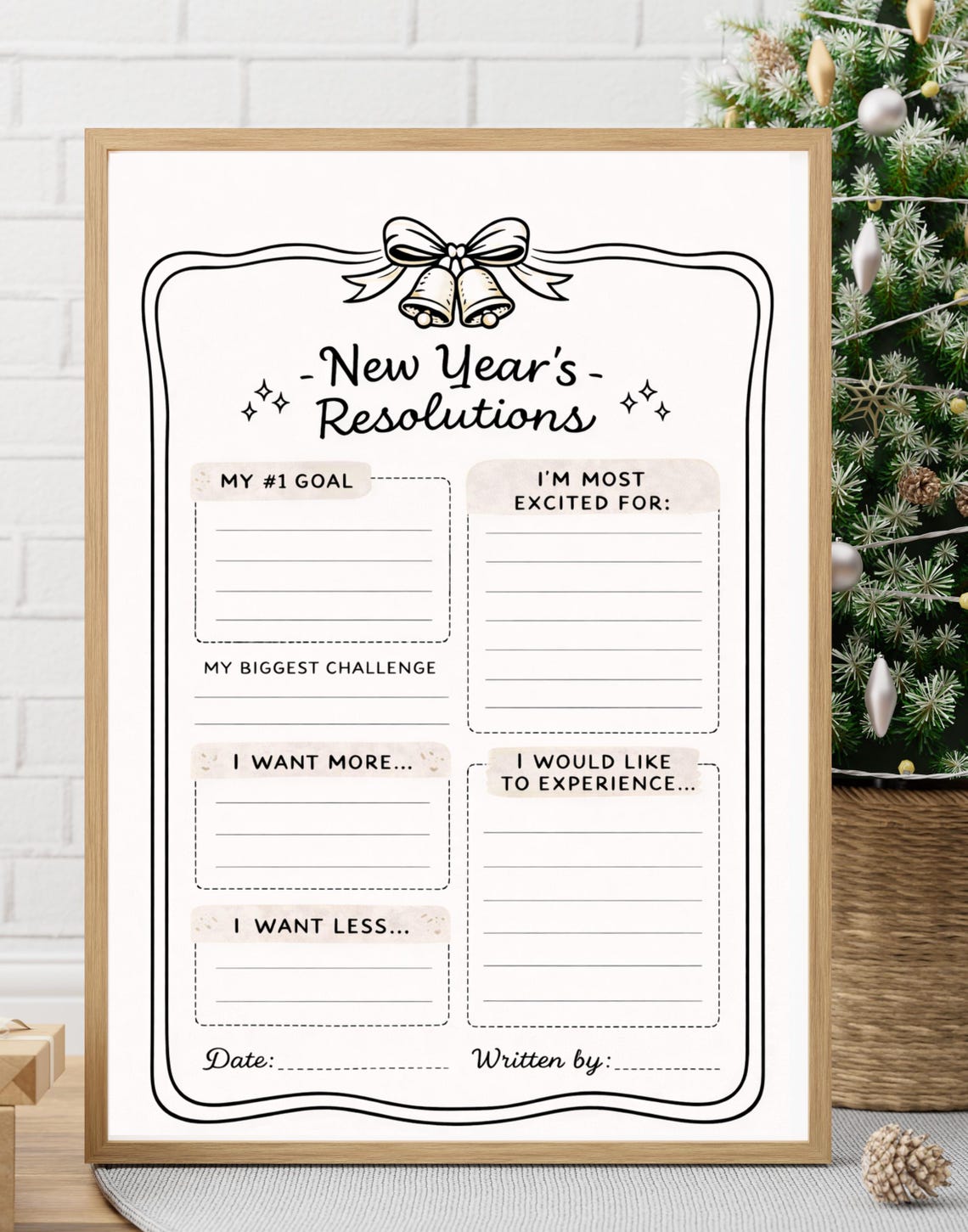 Holiday New Years Resolution Card, Minimalist Holiday Theme, Printable ...