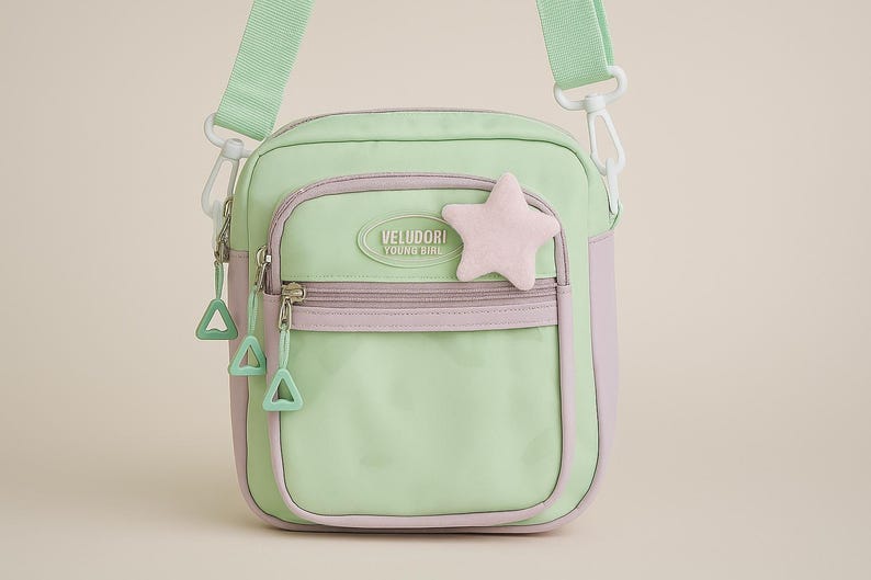 Kawaii Ita Bag: Nylon Crossbody Pin Display - Pastel Green & Blue - Etsy