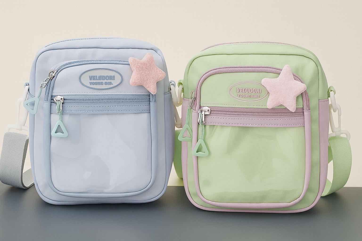 Kawaii Ita Bag: Nylon Crossbody Pin Display - Pastel Green & Blue - Etsy