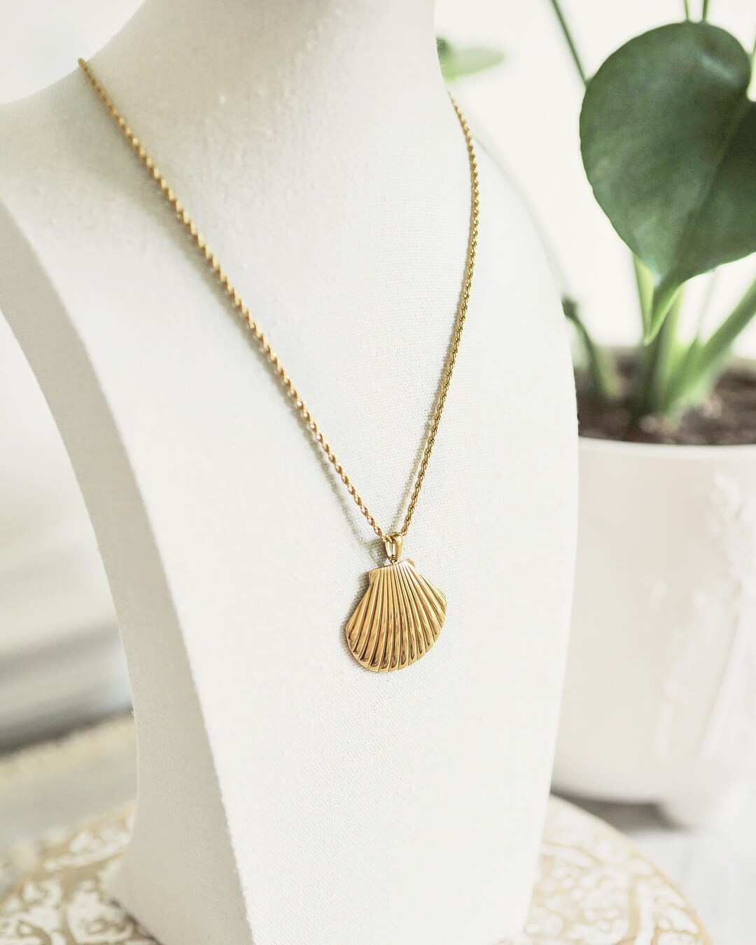 Gold Shell Pendant Necklace | Ava Necklace | Large Shell Pendant Chain ...
