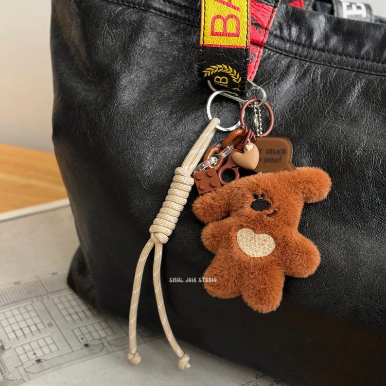 Teddy Bear Plush Keychain Bag Charm – Braided Paracord Bag Accessory ...
