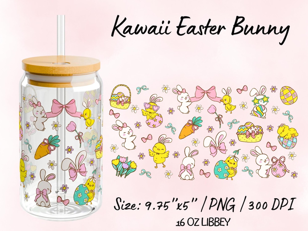 Easter Bunny Libbey 16 Oz Wrap PNG, Spring Glass Can Wrap, Pastel ...