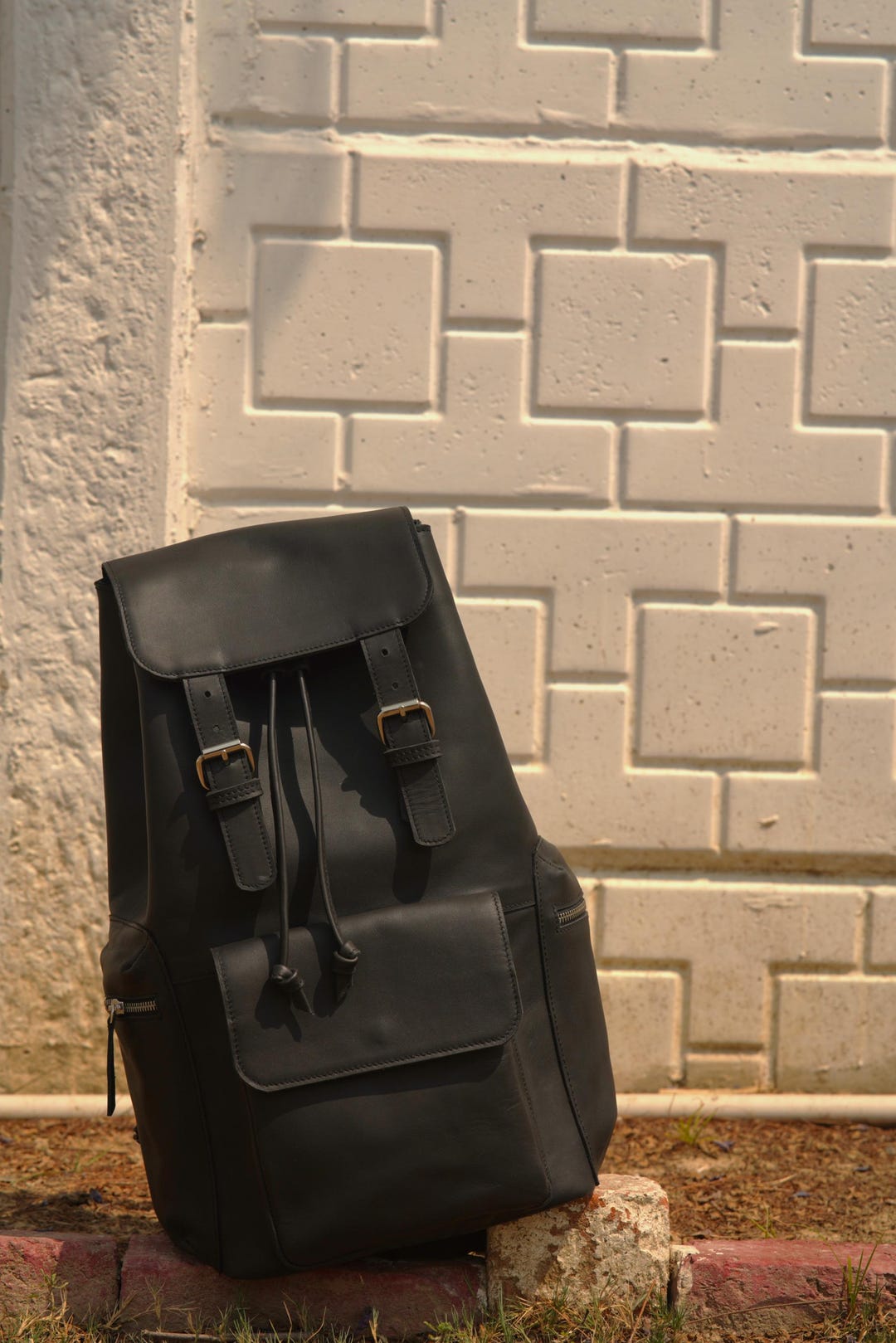 Sleek Black Leather Backpack – Minimalist Handmade Rucksack for Men ...