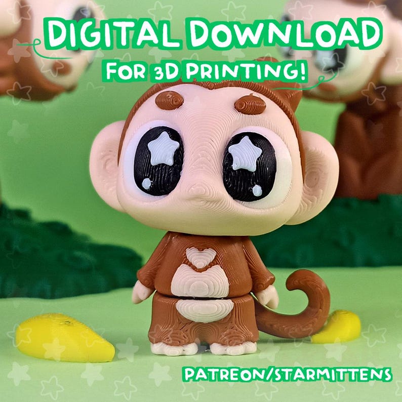 3D Printing Cute Flexi Monkey STL & 3MF Files, Fidget Toy (digital ...