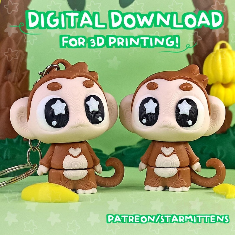 3D Printing Cute Flexi Monkey STL & 3MF Files, Fidget Toy (digital ...