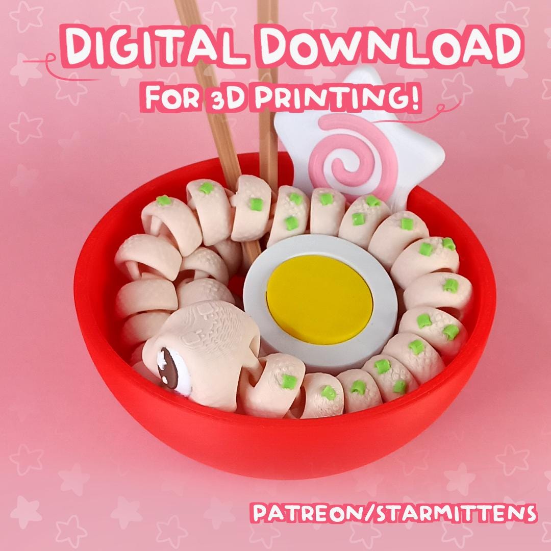 Flexi Snake Noodle Ramen STL 3D Printing Files: Fidget Toy (digital ...