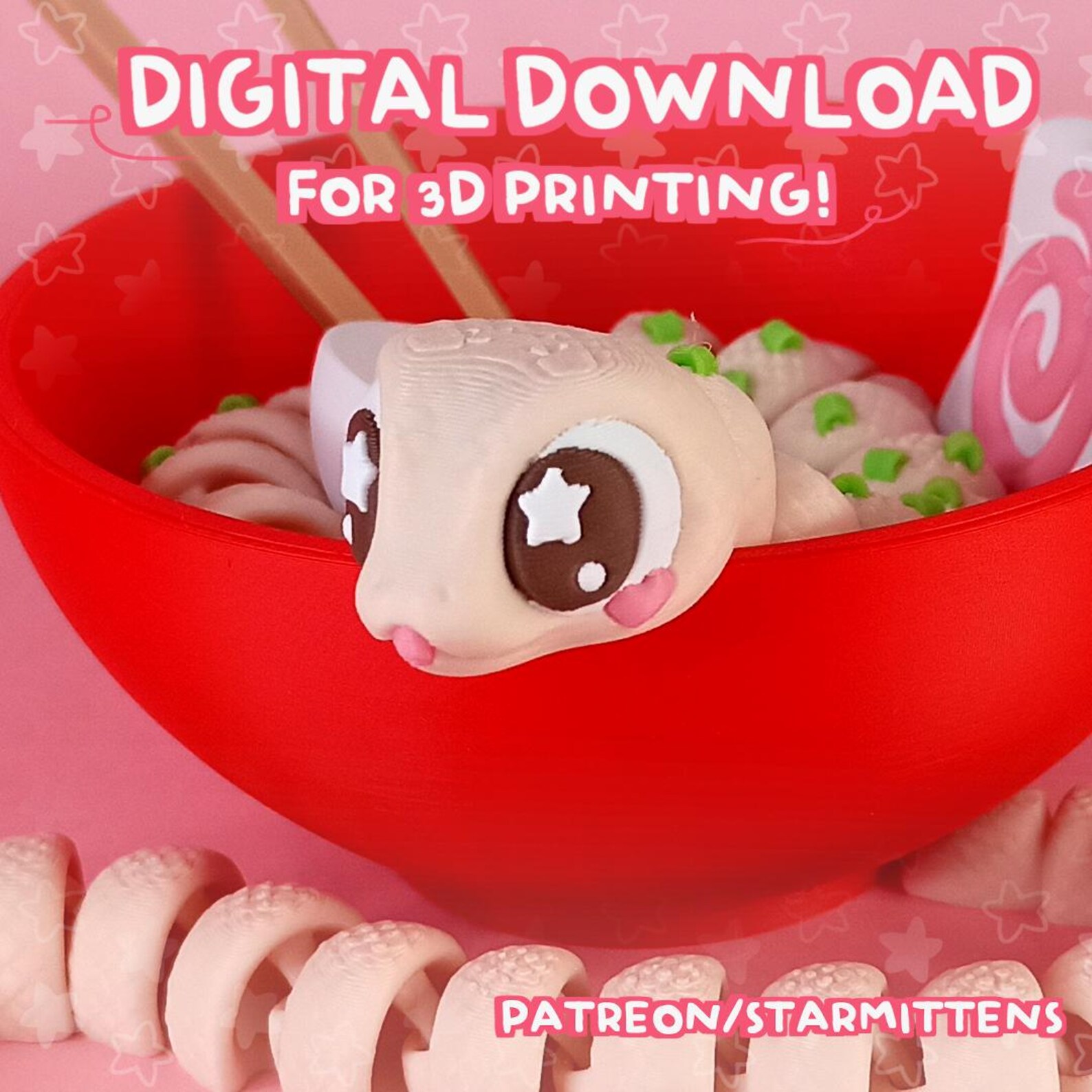 Flexi Snake Noodle Ramen STL 3D Printing Files: Fidget Toy (digital ...
