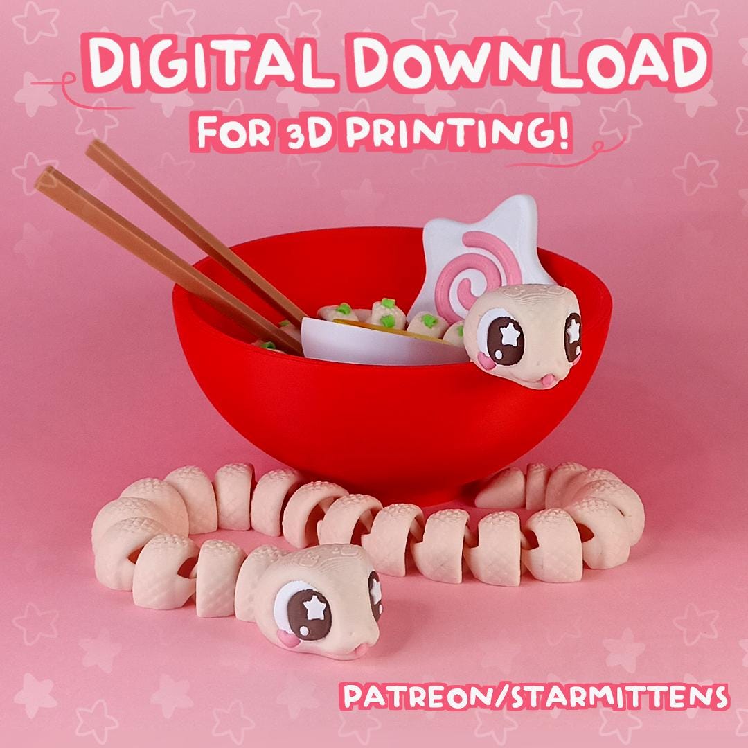 Cute Flexi Snake Noodle Ramen STL & 3MF Files FOR 3D PRINTING. Print in ...