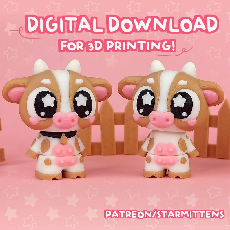 Cute Flexi Cow STL & 3MF Files FOR 3D PRINTING. Print in Place, Fidget ...