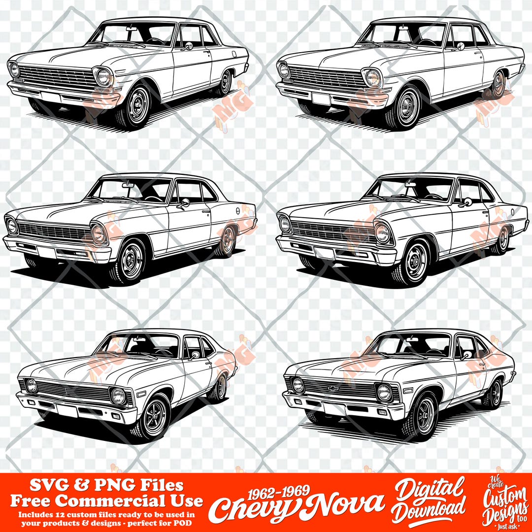 Chevy Nova SVG and PNG, Classic Car, 60's Chevrolet Nova, 1962 - 1969 ...
