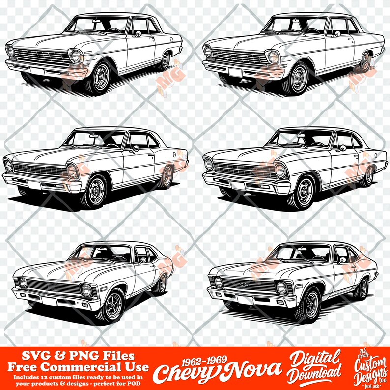 Chevy Nova SVG and PNG, Classic Car, 60's Chevrolet Nova, 1962 - 1969 ...