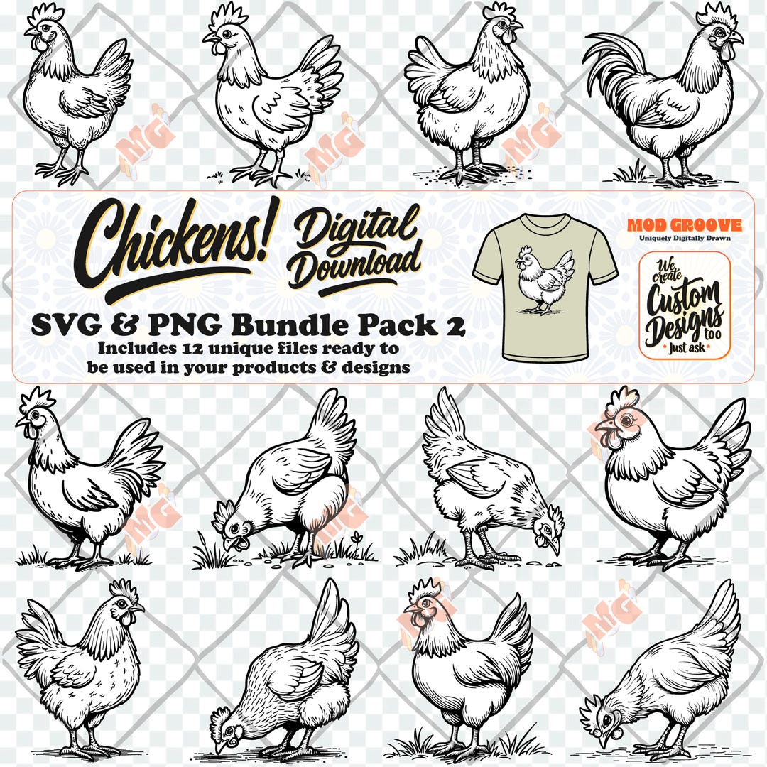 Chicken Svg Png Bundle, Roosters and Hens, Fun Chicken Art, Printable ...