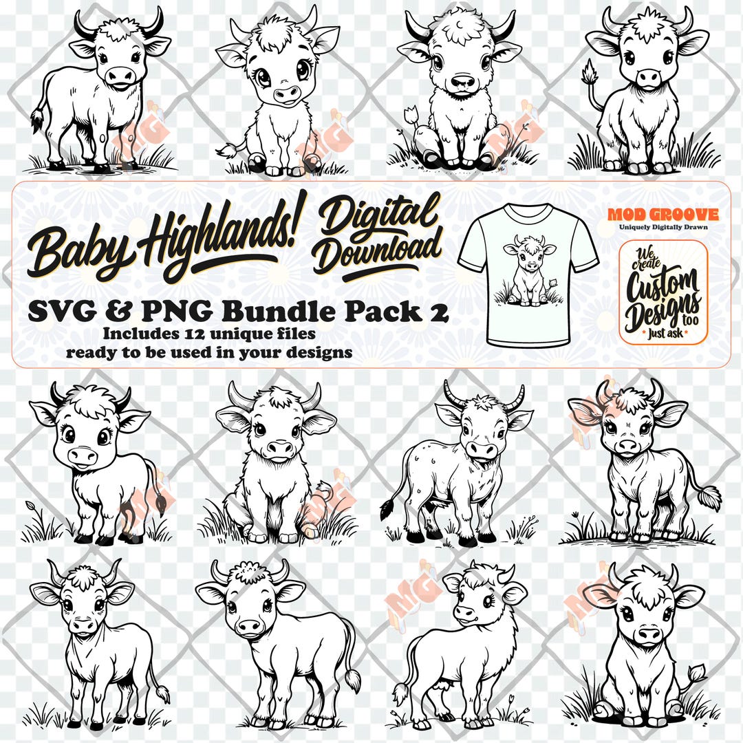 Highland Cow SVG Bundle, Baby Cows Cut Files, Sublimation PNG for ...